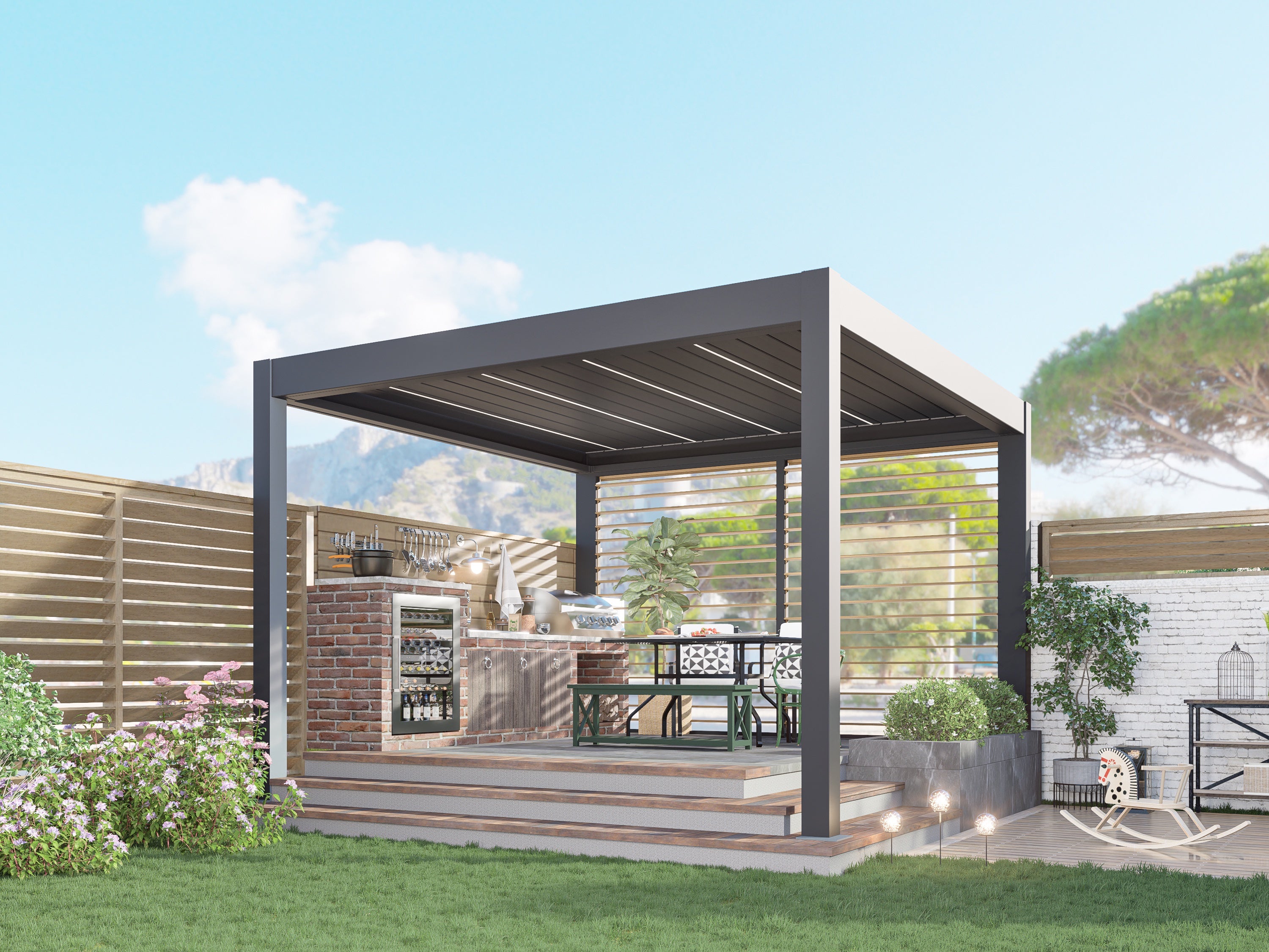 TLP Elite 4mx3mx2.7m Louvre Pergola LED - Free Standing Electric Motor